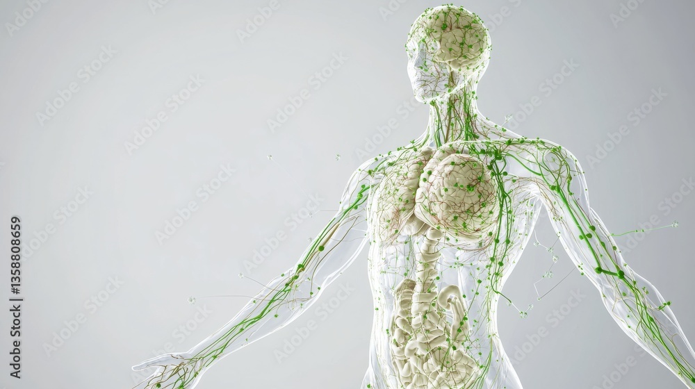 Lymphatic system overview with fluid movement and immune defense in ...