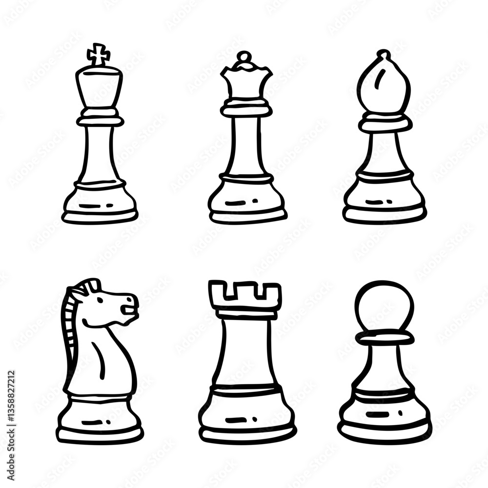 set of chess pieces sketch drawing Stock Vector | Adobe Stock