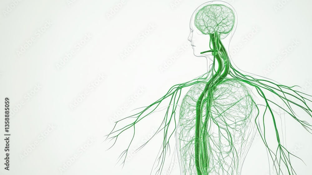 Lymphatic system with diagram of fluid flow through nodes and vessels ...