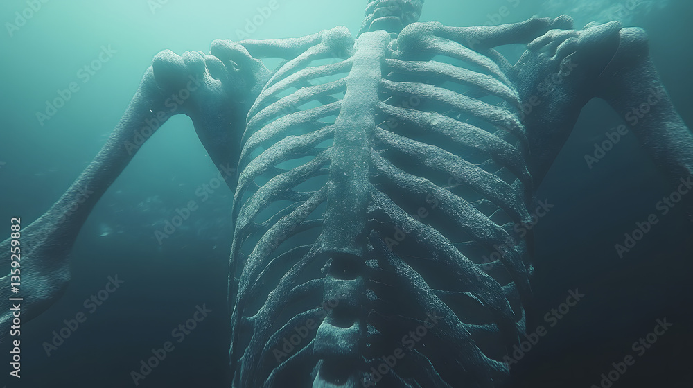 Underwater Titan: A colossal skeleton submerged in deep, mysterious ...
