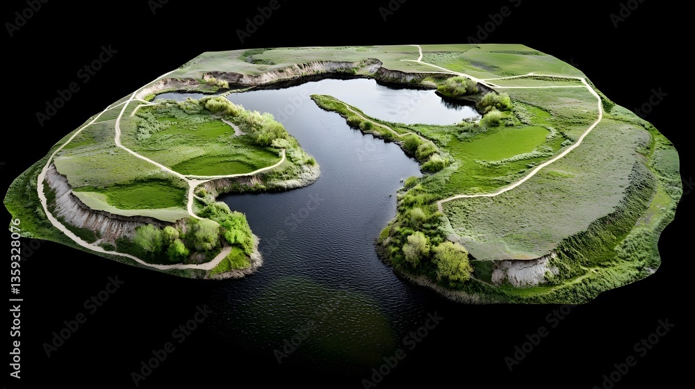 Aerial perspective of a complex sinkhole prone landscape captured ...