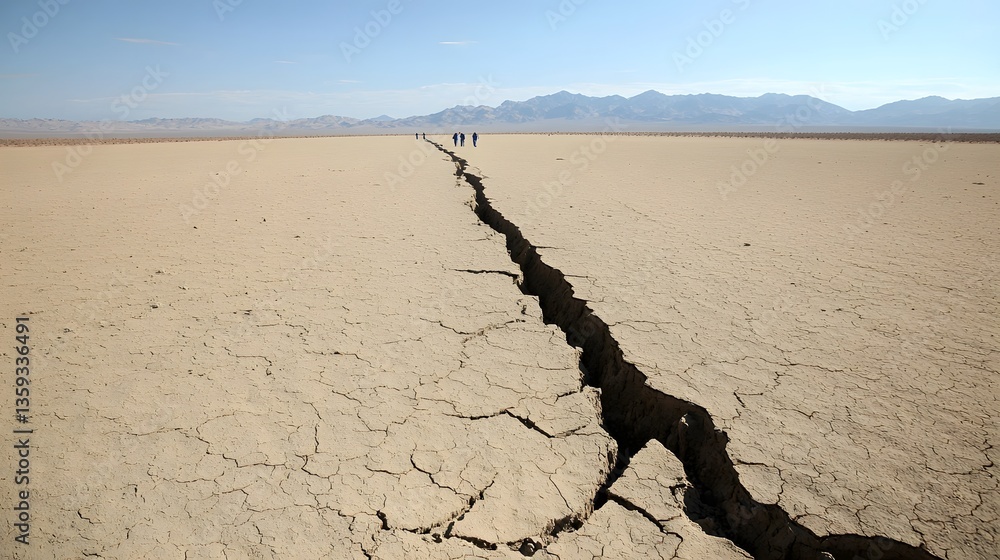 Dramatic fractures and fissures in the arid cracked earth of a remote ...