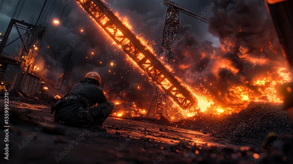 Catastrophic fire incident at construction site industrial environment ...
