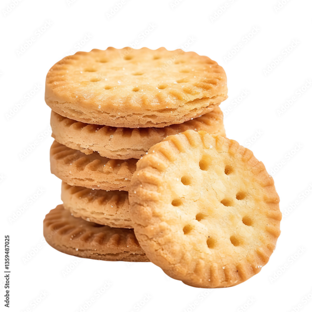 Stack of Round Marie Biscuits with Perforations and Scalloped Edges in ...