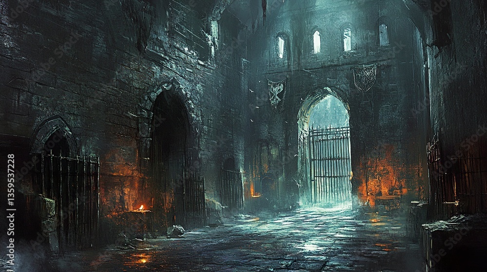 Stock-Illustration „Dungeon interior in a medieval castle, with rough ...