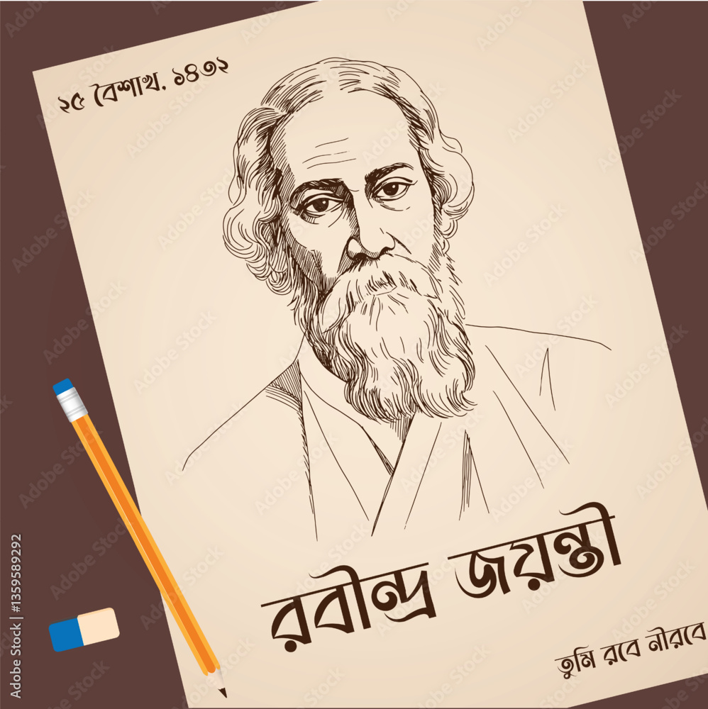 Rabindranath Tagore jayanti poster with background Stock Vector | Adobe ...