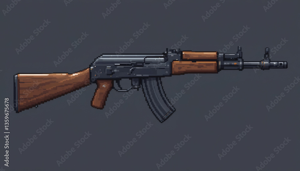 8-bit pixel assault rifle, isolated, featuring a pixelated German WWII ...