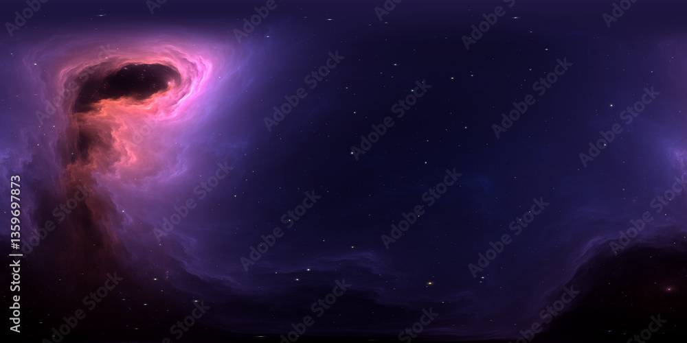 360 degree space nebula. Giant interstellar cloud with stars ...