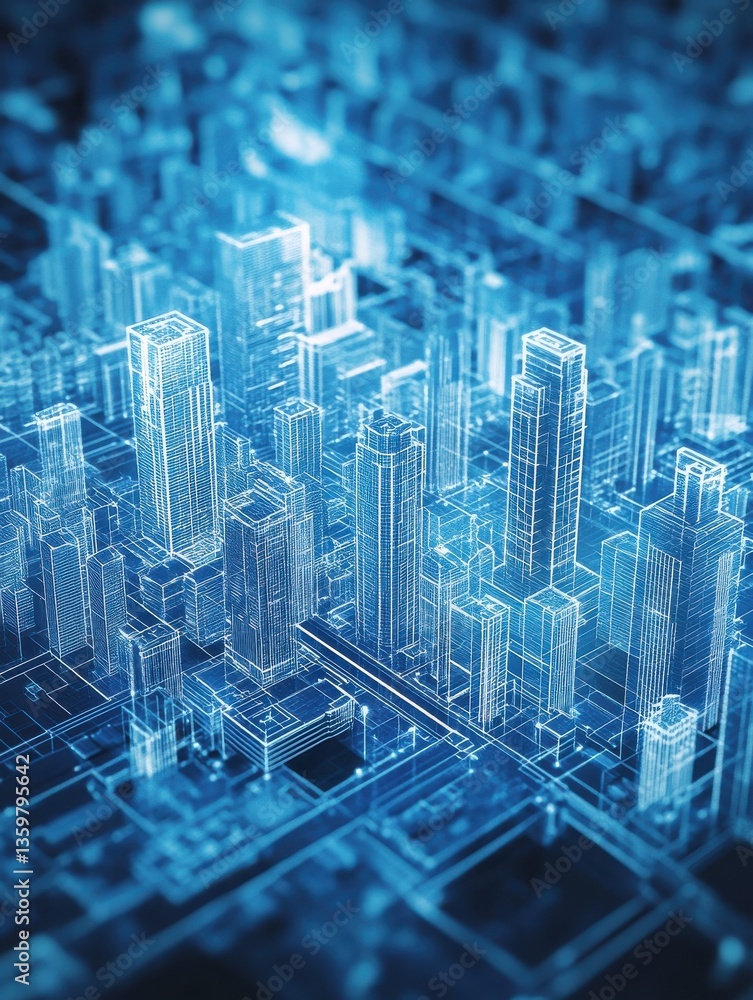 Urban master plan blueprint featuring multiple high-rise towers, city ...