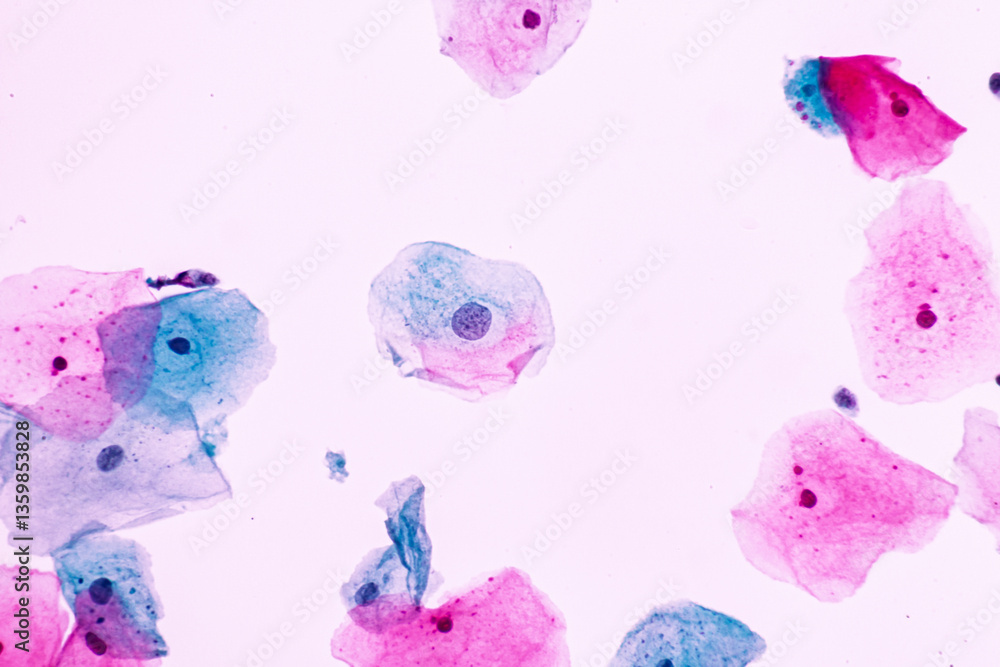 Abnormal squamous epithelial cells on white background view in ...