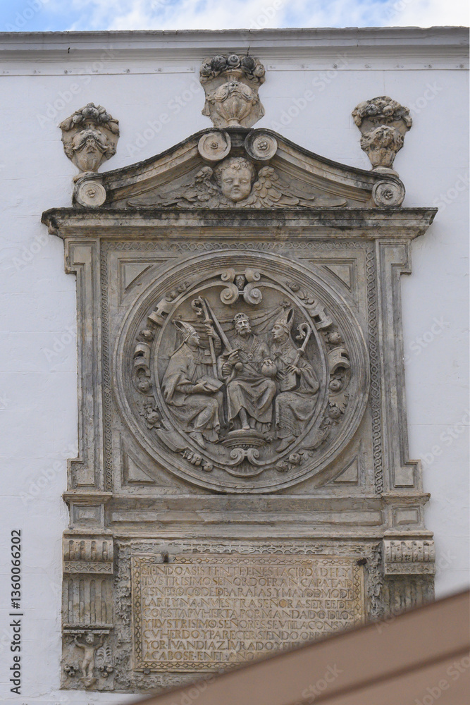 Stone bas-relief of a medieval religious symbol decorating the Arco del ...