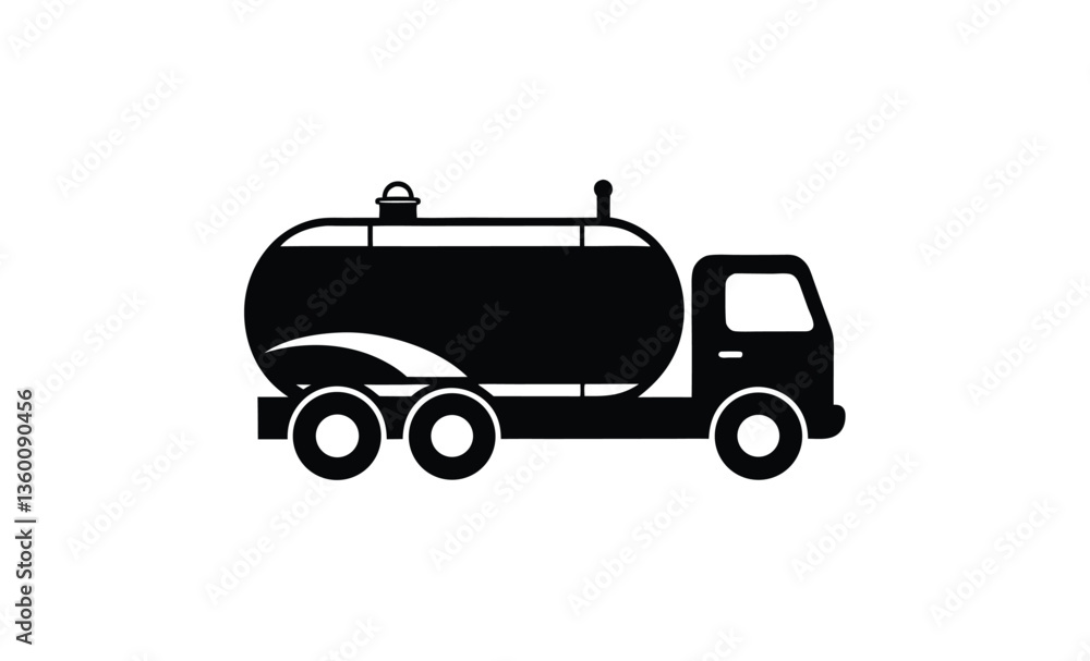 Tanker truck side view silhouette, Tank truck icon, Black silhouette, Side view, Vector simple ...