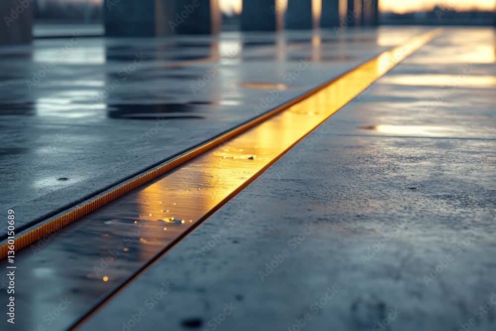 Expansion joints are seen in the concrete rooftop parking space. A ...