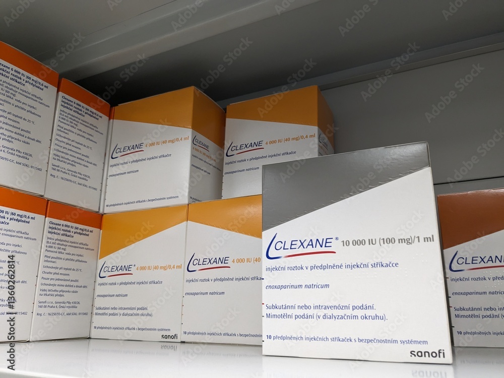 Prague,Czech Republic-January 8 2025: CLEXANE box of enoxaparin sodium ...