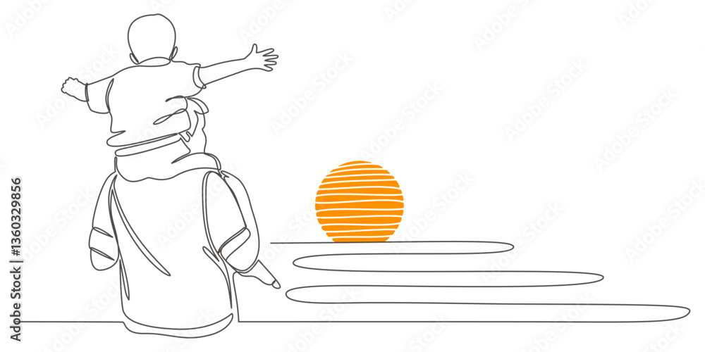 Fathers day line art style vector illustration, father and son line art ...