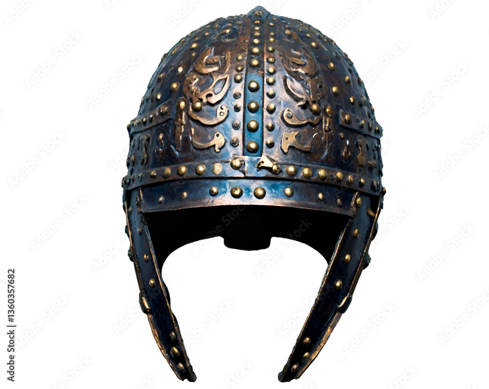 Stock-Foto „Detailed Bronze Helmet with Dents and Battle Damage, A ...