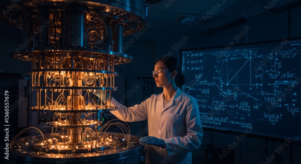 Scientist in laboratory working with advanced quantum computer and ...