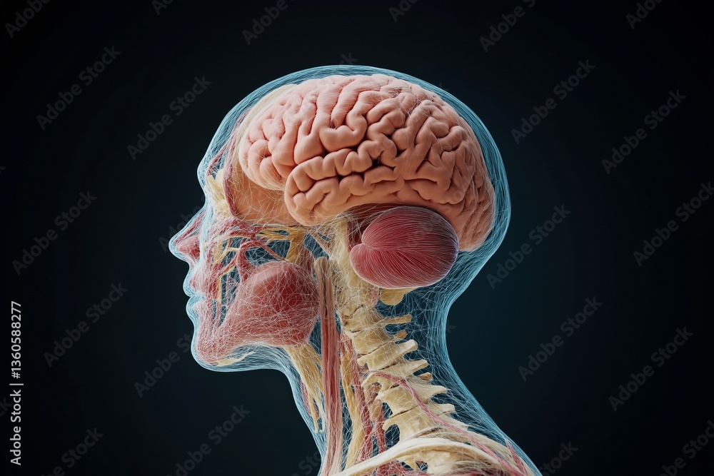 Anatomical Illustration Of The Human Head And Upper Body Showcasing