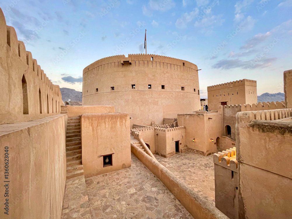 Nizwa Fort, Oman - Ancient circular fortification with crenellated ...