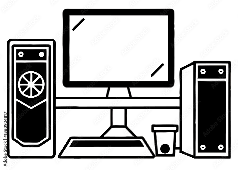 Desktop Setup Illustration: A detailed illustration of a computer setup ...