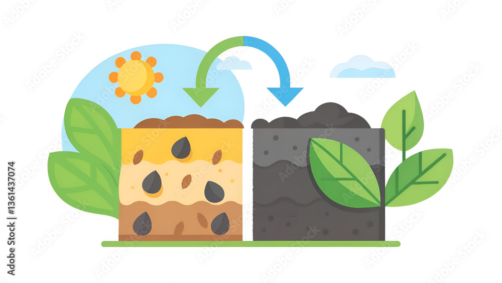 Carbon Cycle Diagram Decomposition Illustration of soil layers with ...