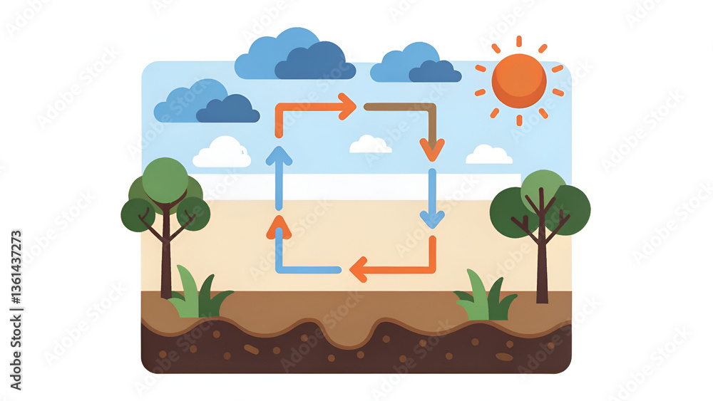 Carbon Cycle Diagram Decomposition Illustration of a circular ecosystem demonstrating water and ...