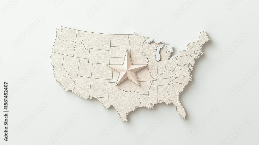 U.S. Map with Star: A detailed map of the United States, highlighting a ...