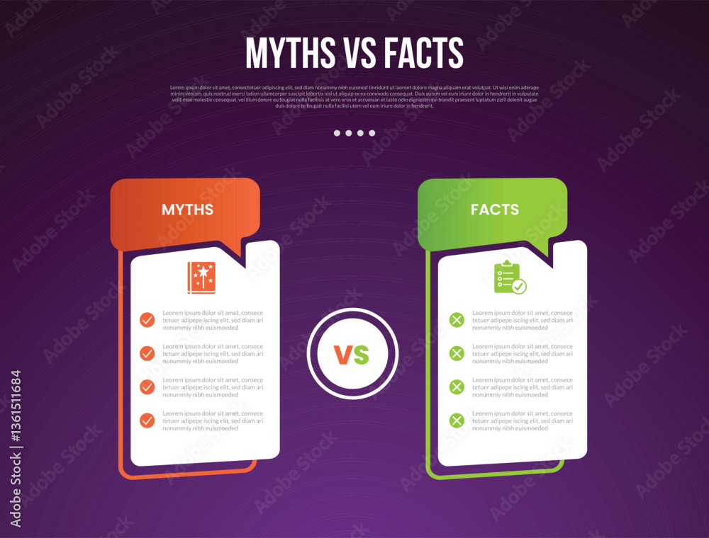 myths vs facts infographic for comparison data with creative, table box ...
