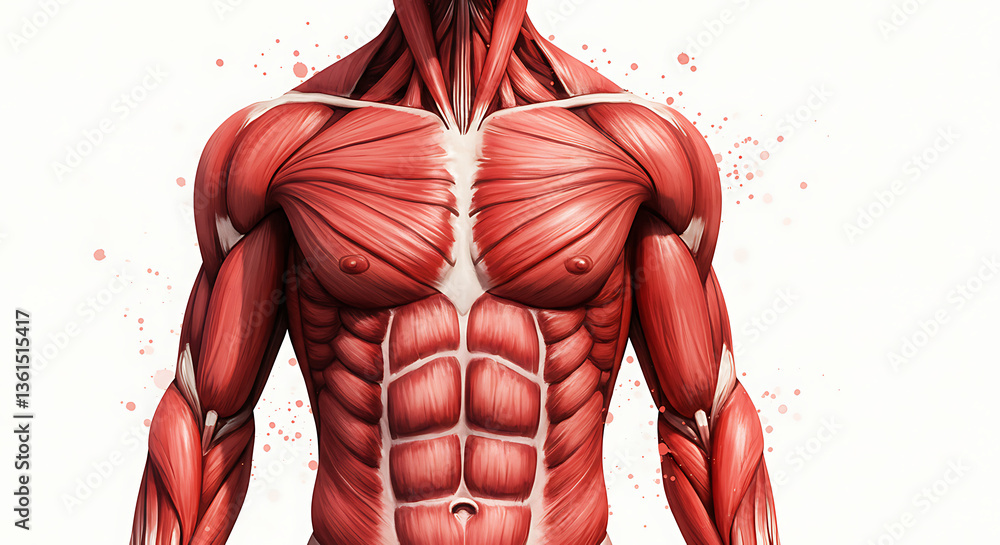Detailed Human Muscle Anatomy Illustration Showing Chest and Abdominal ...