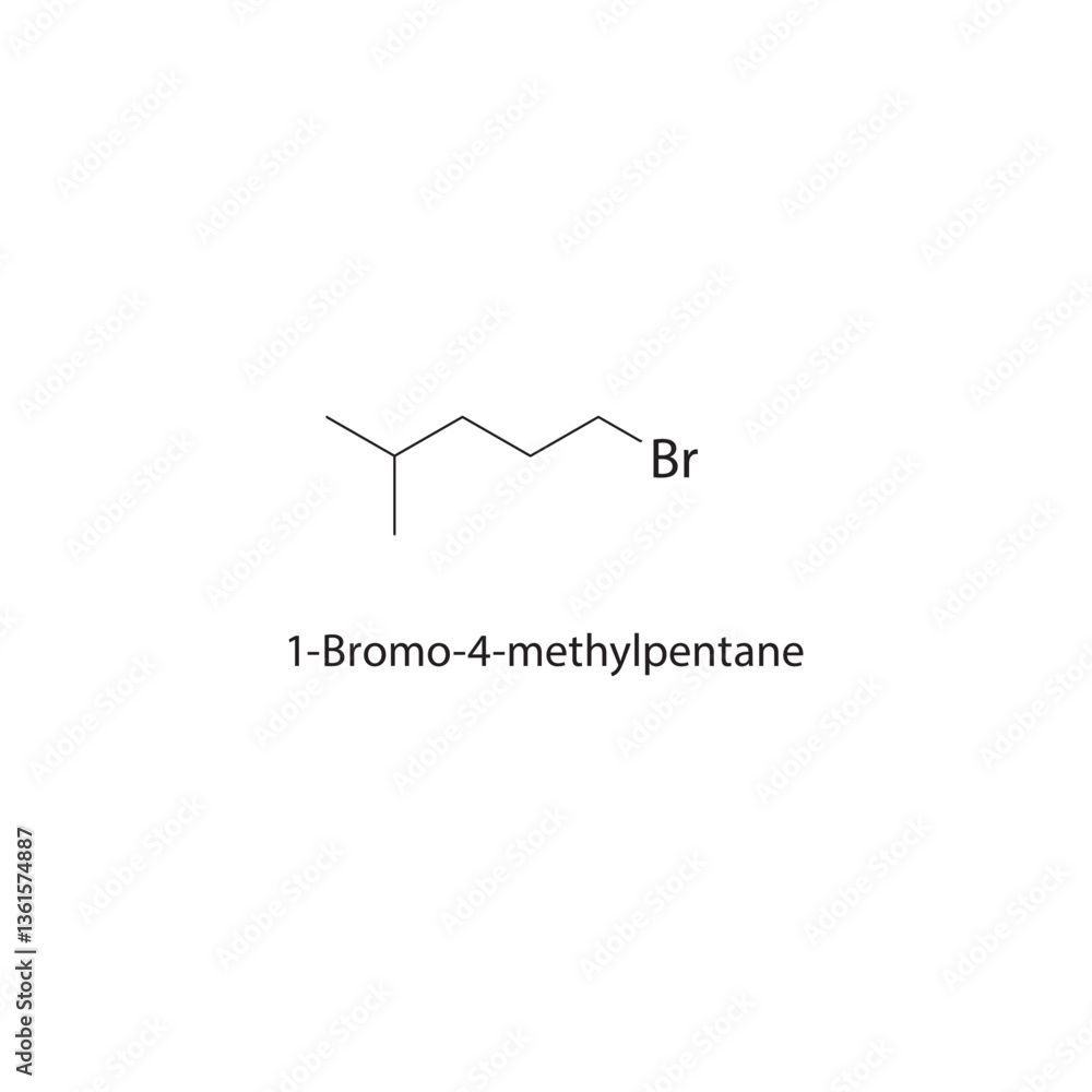 1-Bromo-4-methylpentane skeletal structure. Alkyl bromide compound ...