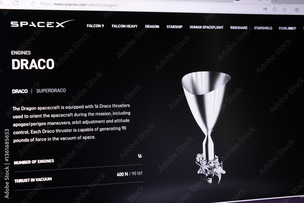 Spacex draco engine specifications page on official website interface ...