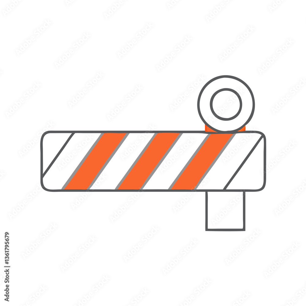 An illustrated traffic barrier with orange and white stripes ...