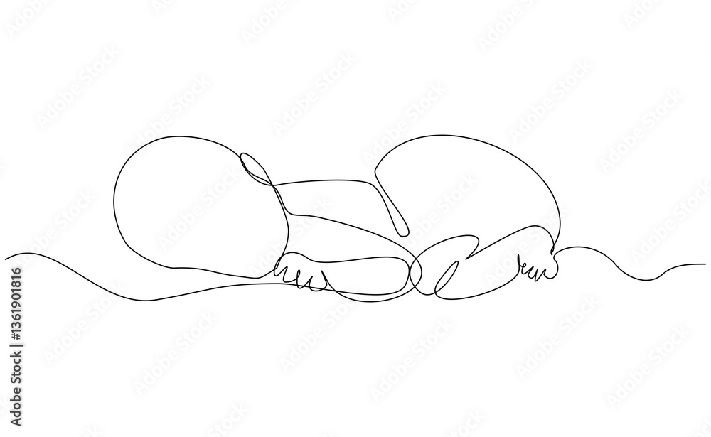 Continuous single line of cute new born baby sleeping and lying on bed ...