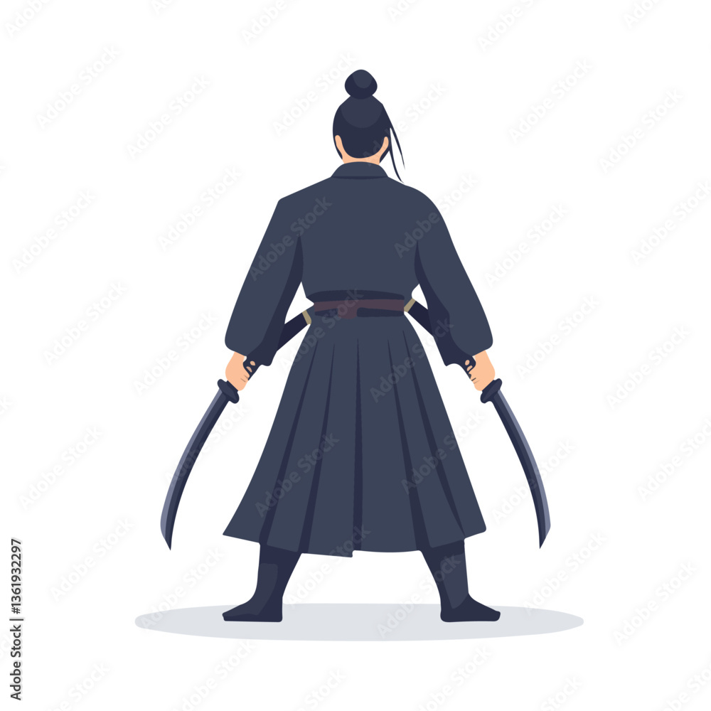 2D flat vector illustration of a samurai warrior with katana, isolated ...