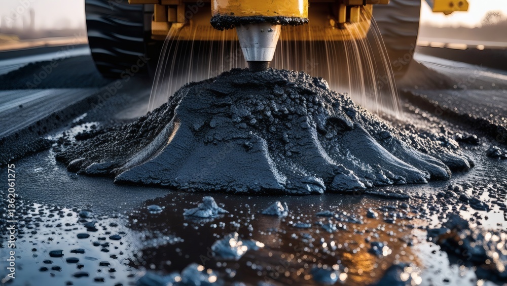 Road paver machine pouring molten asphalt Stock Photo | Adobe Stock