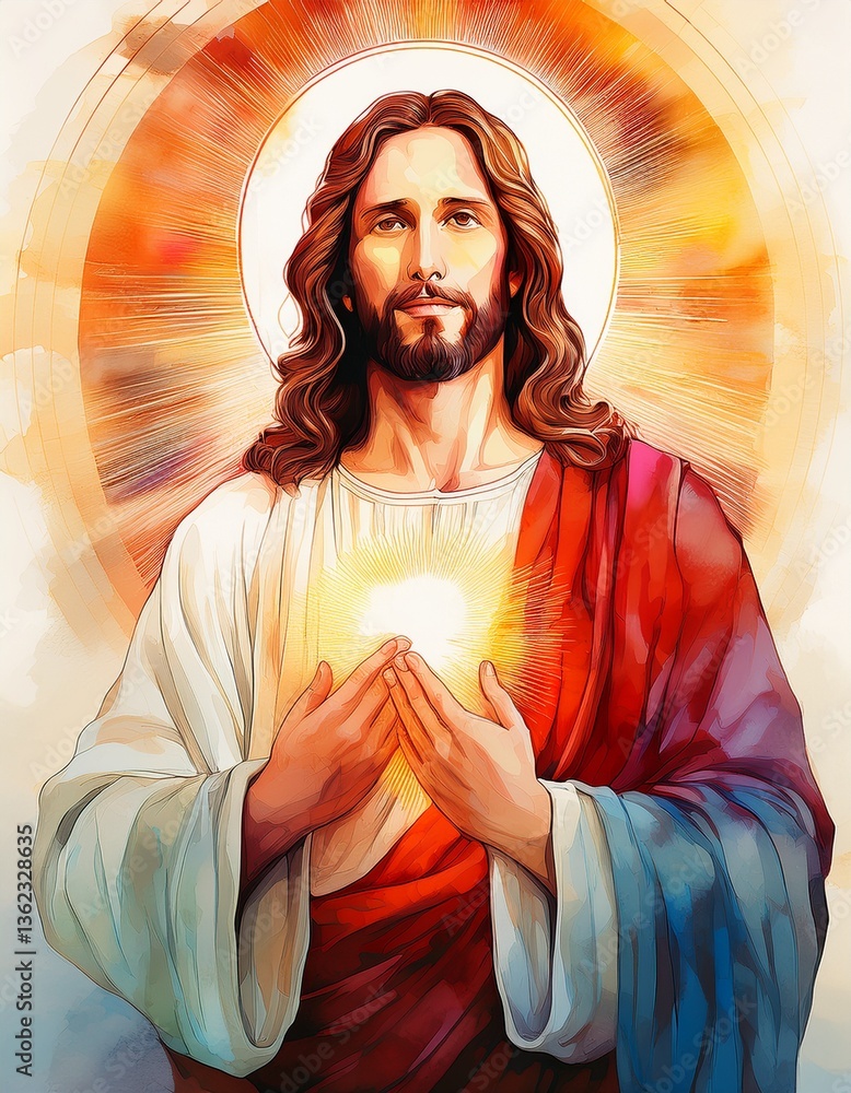 Imagen serena de Jesús, el Sagrado Corazón, simbolizando su infinita ...