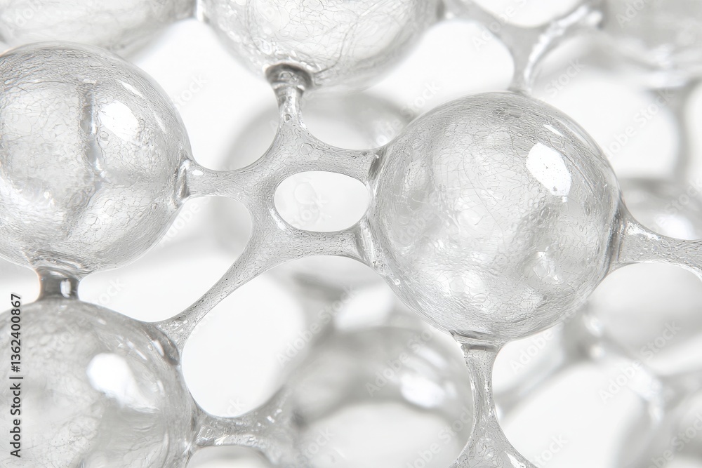 Transparent foam bubbles in scientific macro view representing physical ...