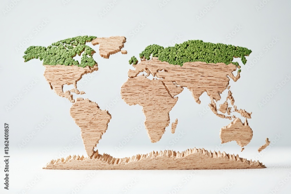Two stylized world maps formed from green foliage and brown soil ...