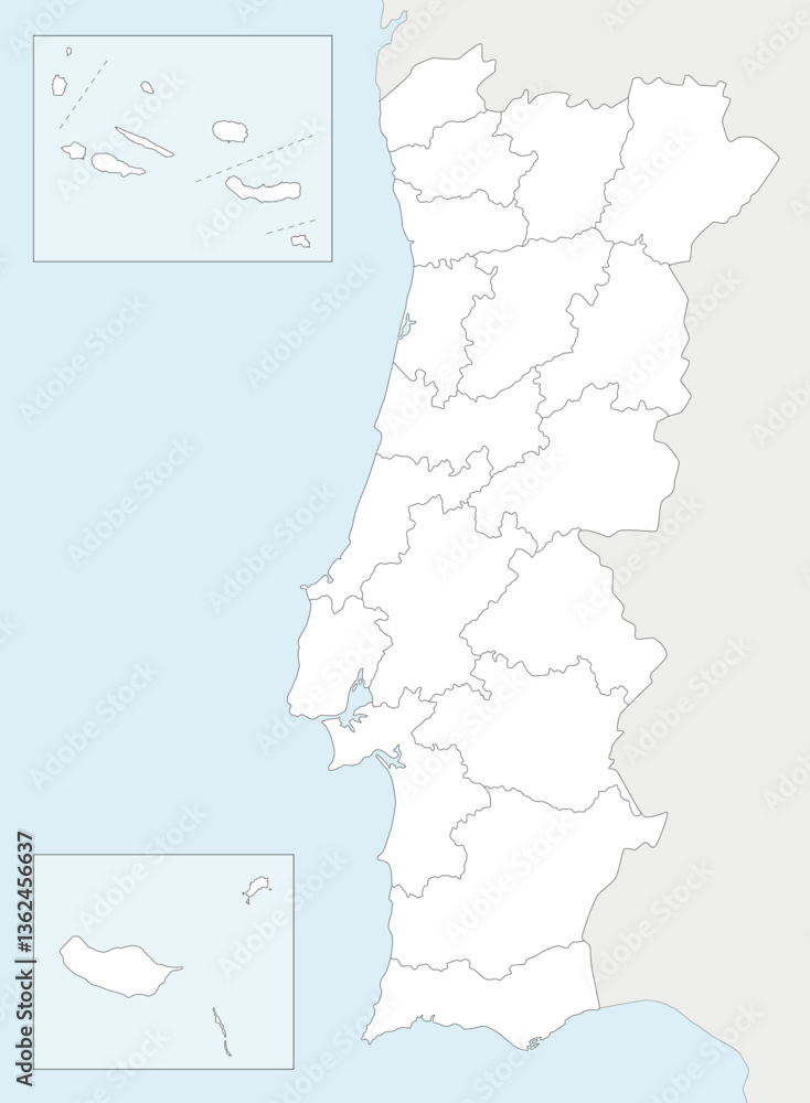 Vector regional blank map of Portugal with districts, autonomous ...