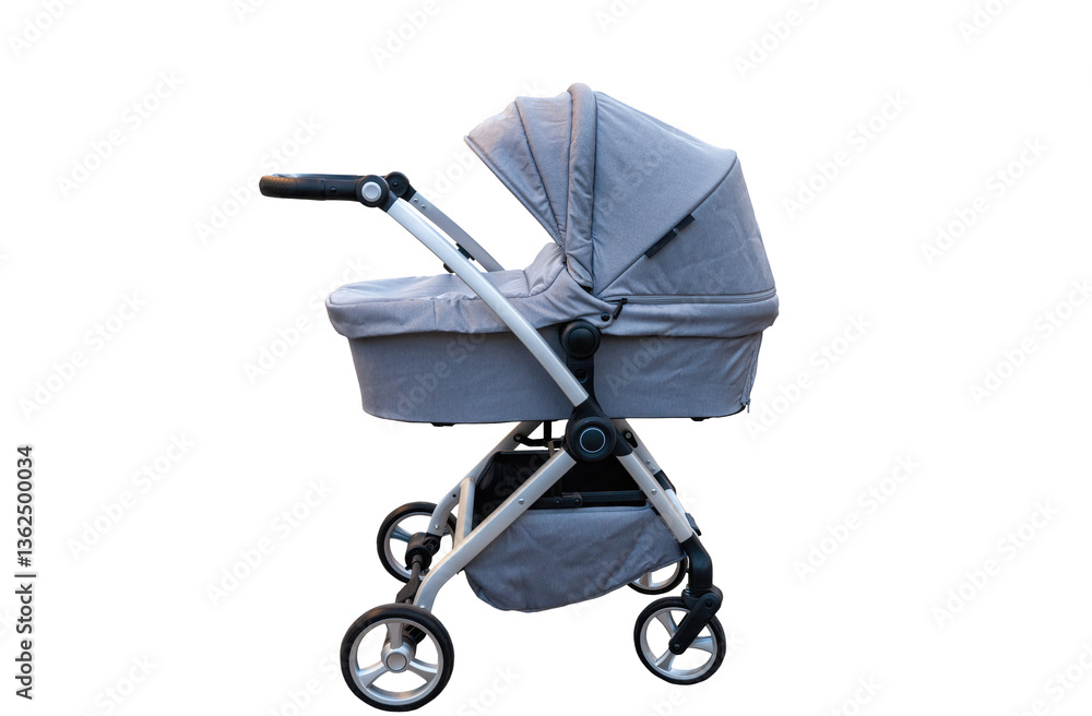 Blue baby stroll pram isolated on transparent background. Purple ...