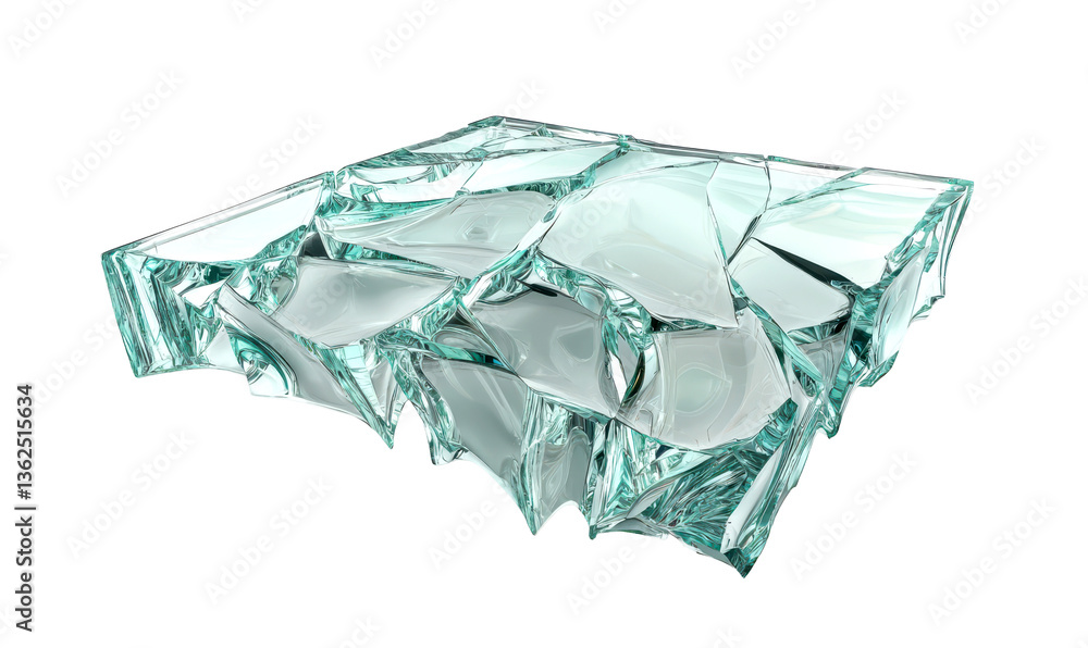 Shattered Tempered Glass Panel with Symmetrical Cracks and Sharp Edges ...