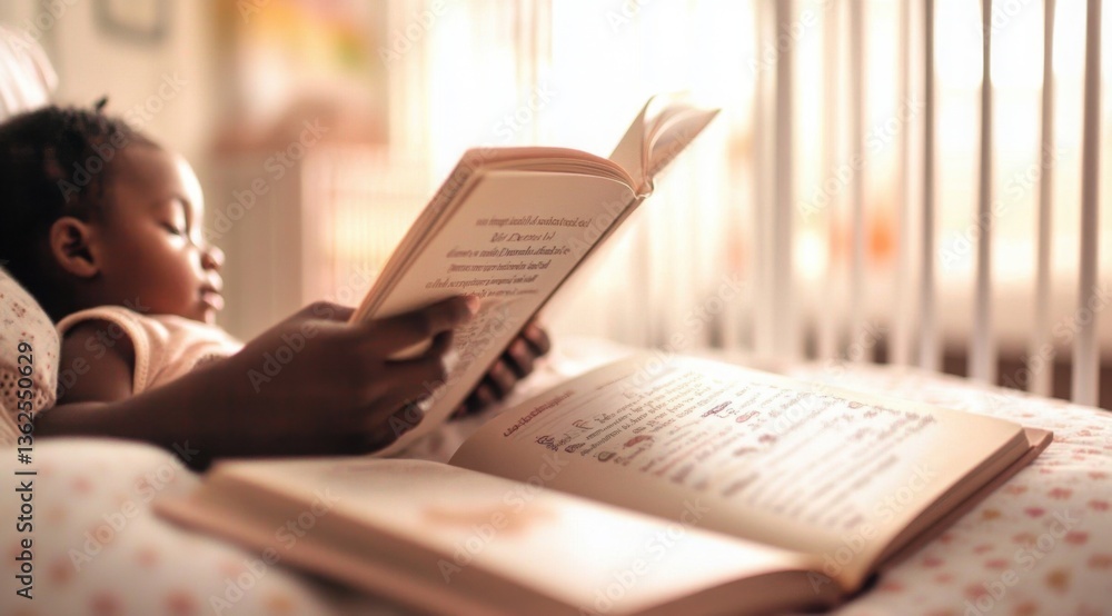 Androgynous parent reading to child; book pages show fluid family ...