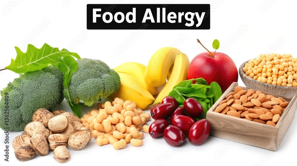 Food Allergy Alert with Various Ingredients and Signage Stock Photo ...
