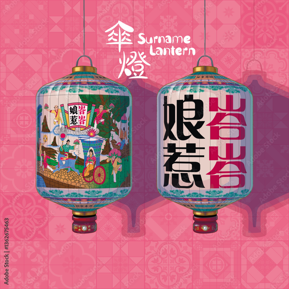 Peranakan Lantern Illustration. Translation: (Title) Surname Lantern ...