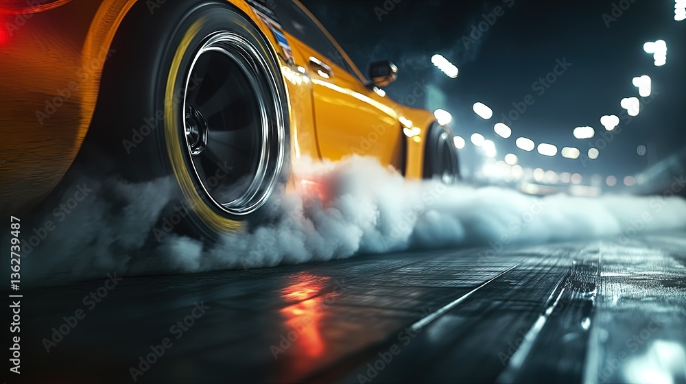 Disc brakes on racing cars reaching high temperatures emitting smoke on ...