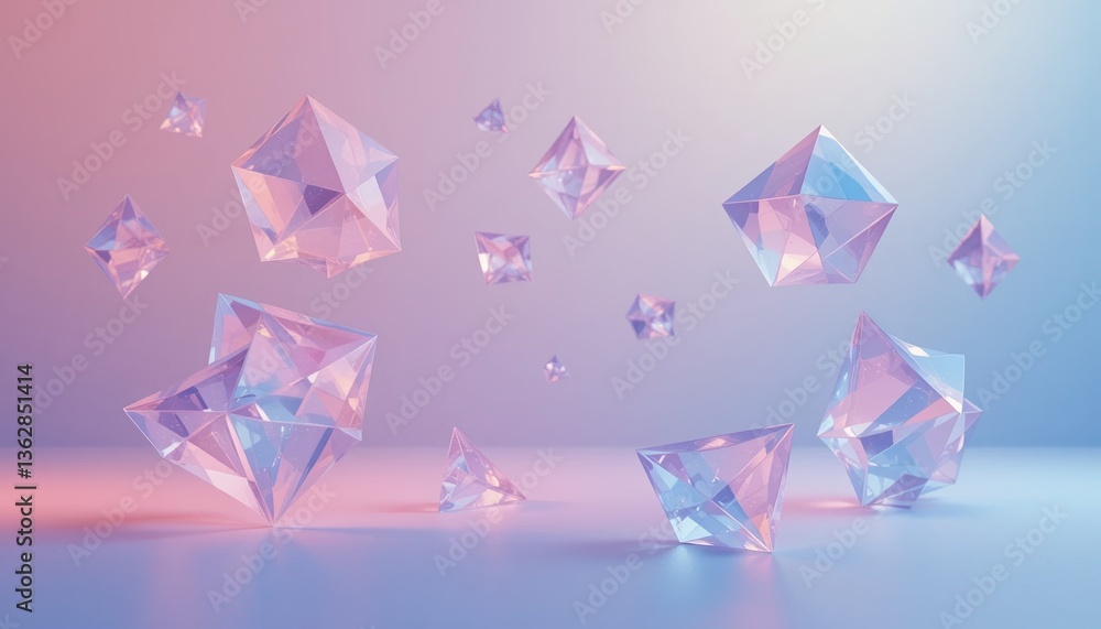 Floating crystals and geometric shapes abstract art soft color palette ...