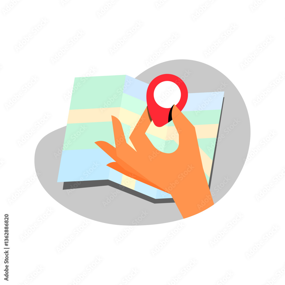 Flat illustration of a map with a location pin, adding an address or ...