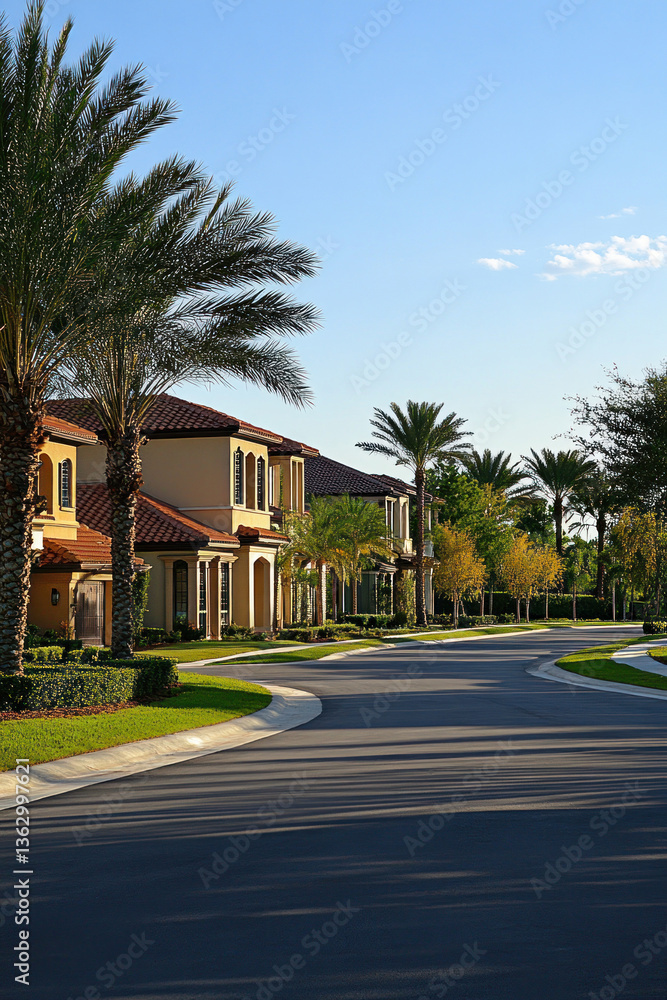 Foto de Stock row of modern suburban houses with red-tile roofs and ...