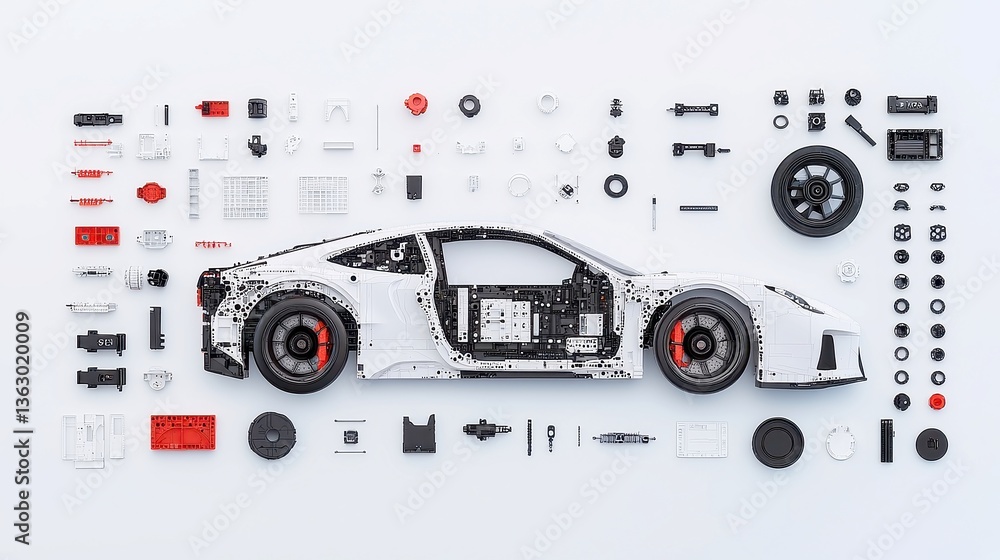 Ilustración de Stock Exploded View of Modern Sports Car Disassembly ...