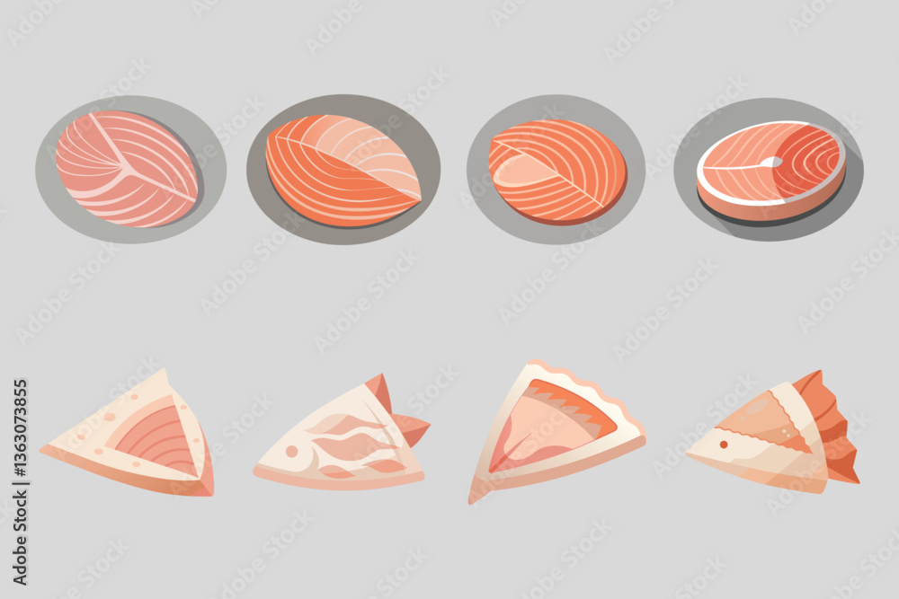 Salmon fillet cuts various shapes and sizes fresh seafood, Tuna Fish ...